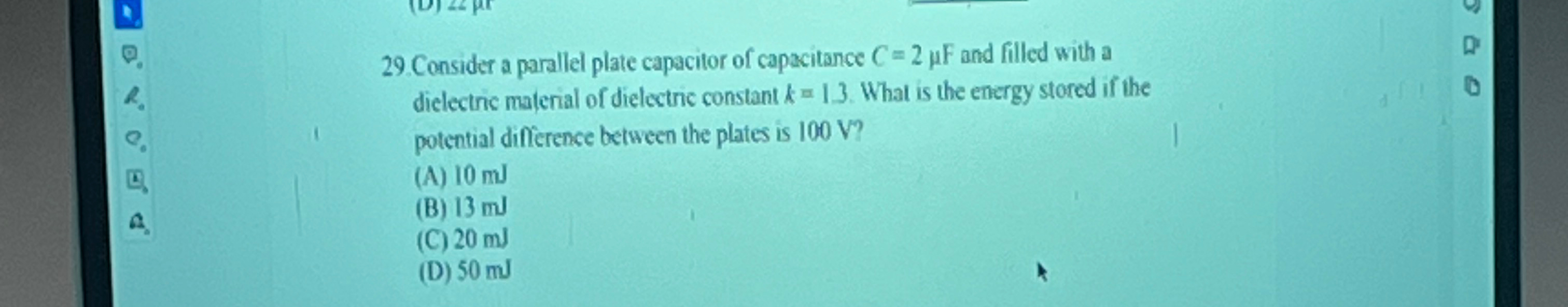 Solved Consider a parallel plate capacitor of capacitance | Chegg.com