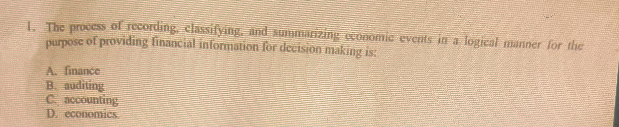 Solved The process of recording, classifying, and | Chegg.com