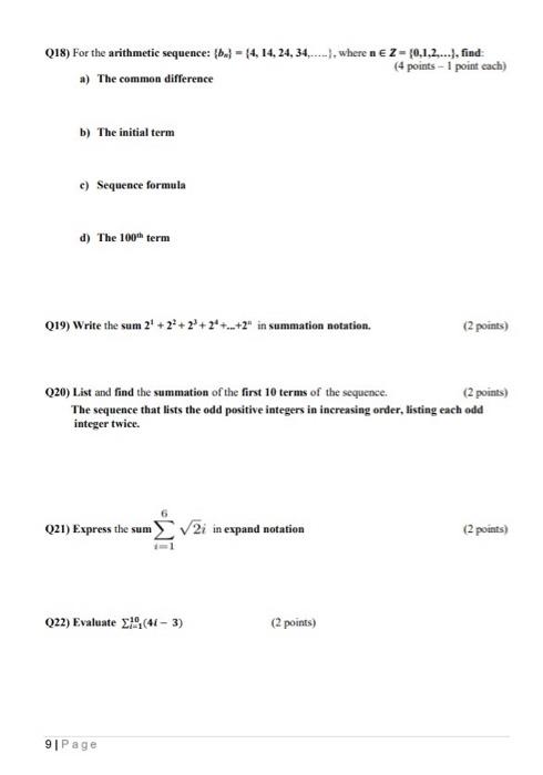 Solved Q18) For the arithmetic sequence: | Chegg.com