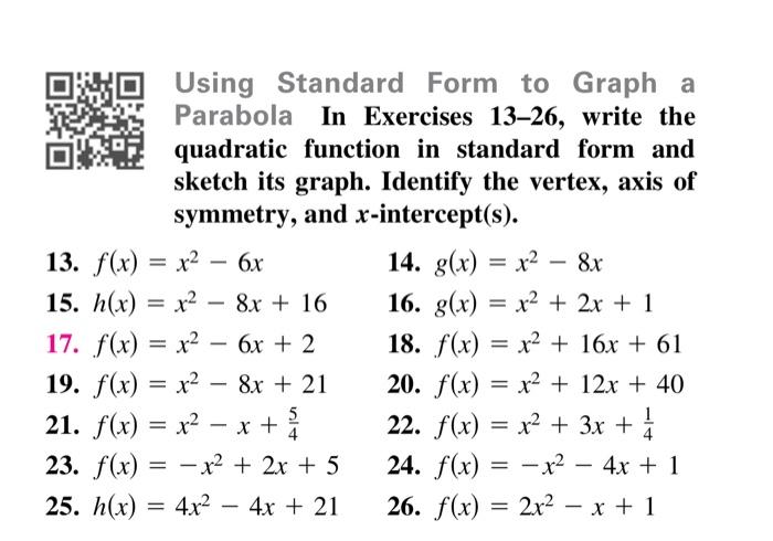Solved Using Standard Form to Graph a Parabola In Exercises | Chegg.com
