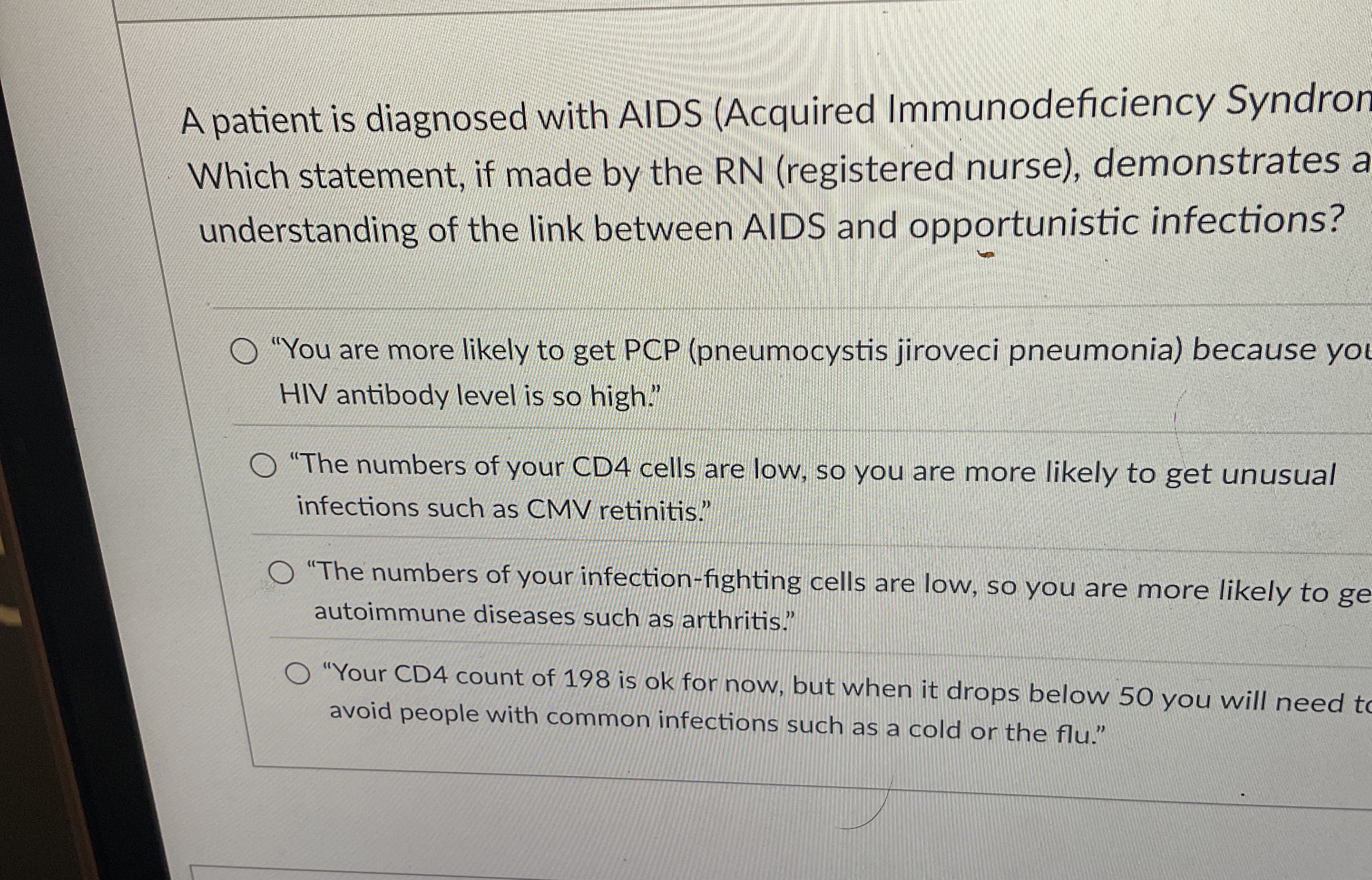 Solved A patient is diagnosed with AIDS (Acquired | Chegg.com
