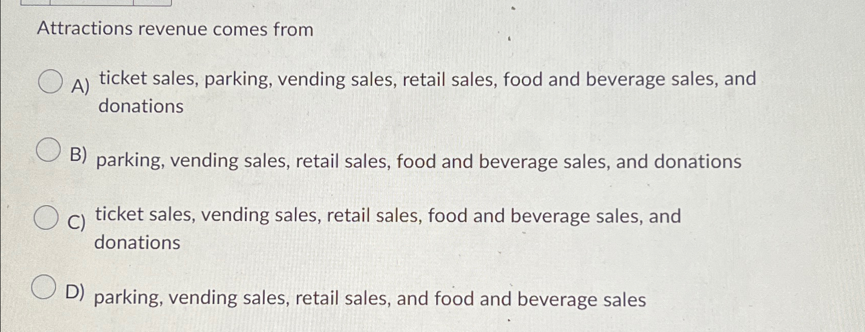 Solved Attractions revenue comes fromA) ﻿ticket sales, | Chegg.com