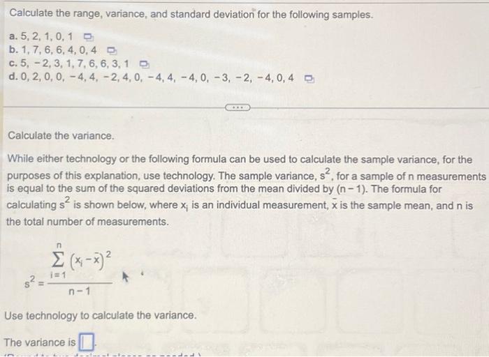 Calculate the range, variance, and standard deviation | Chegg.com
