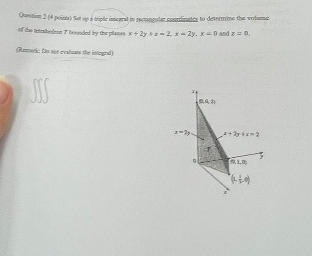 Solved Question 2 (4 points) Set up a triple integral in | Chegg.com