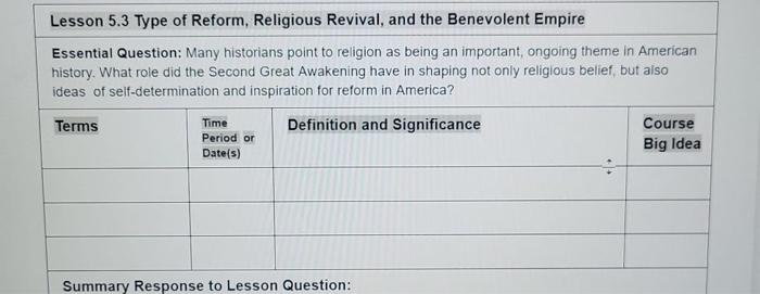 Lesson 5.3 Type of Reform, Religious Revival, and the | Chegg.com