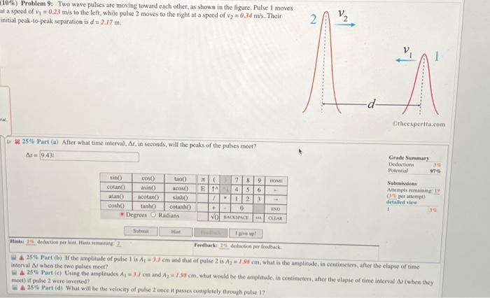 Solved 10\%) Problem 9: Two wave pulses are moving loward | Chegg.com