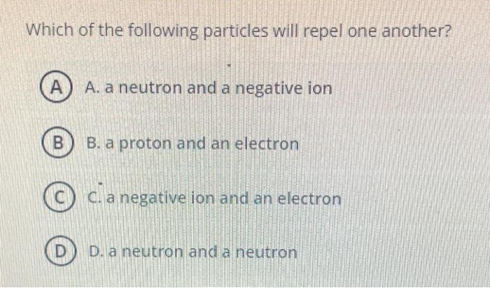 Solved Which of the following particles will repel one | Chegg.com
