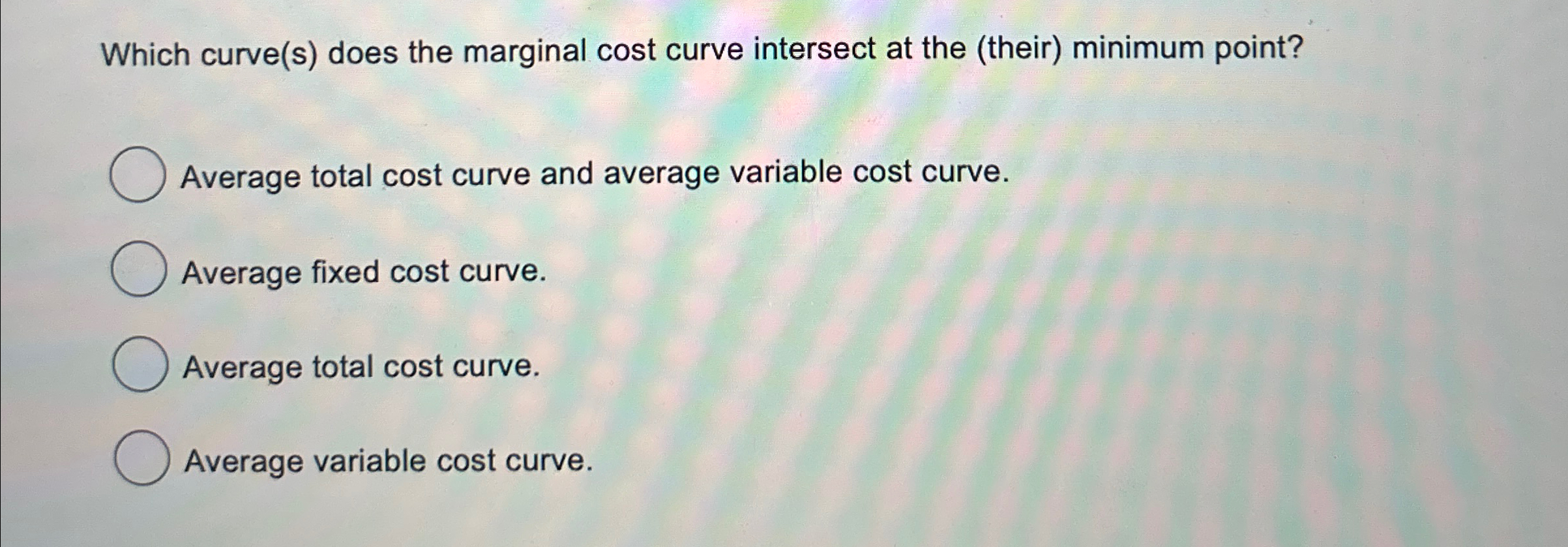 Solved Which curve(s) ﻿does the marginal cost curve | Chegg.com