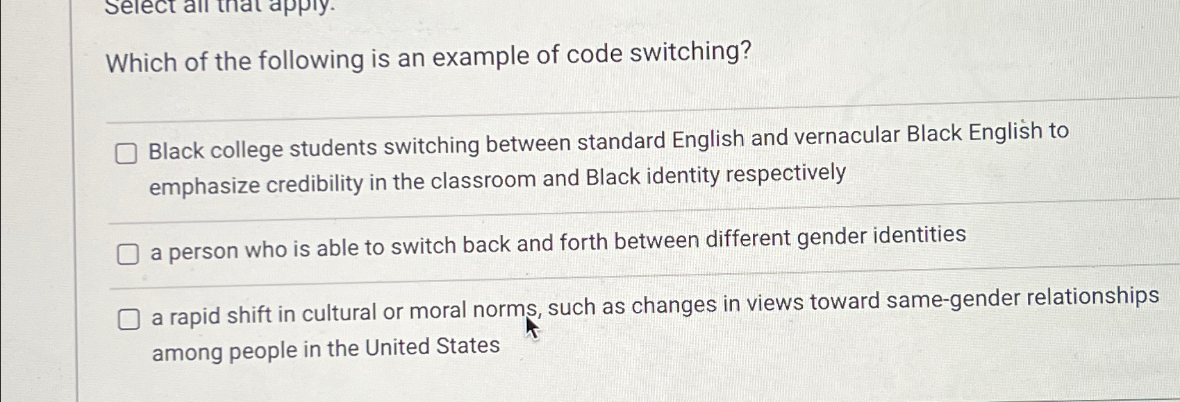 Solved Which of the following is an example of code | Chegg.com