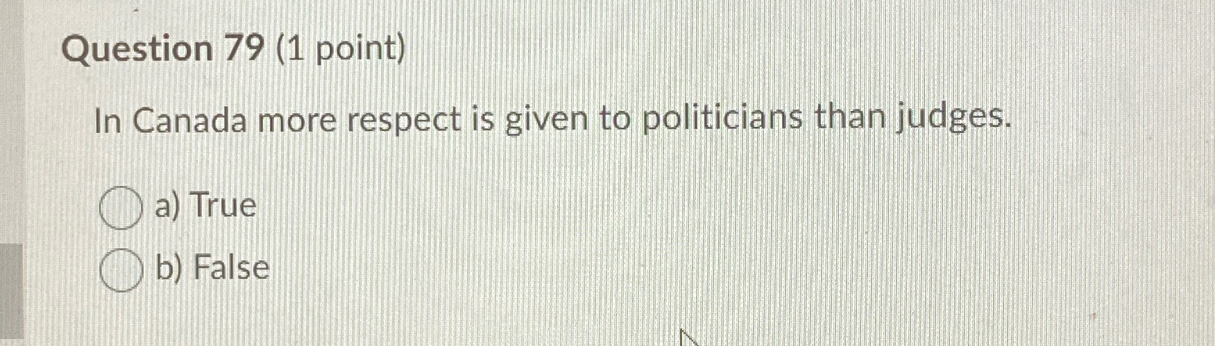 Solved Question 79 (1 ﻿point)In Canada more respect is given | Chegg.com