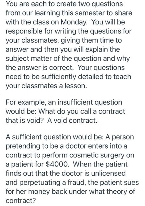Solved You are each to create two questions from our | Chegg.com