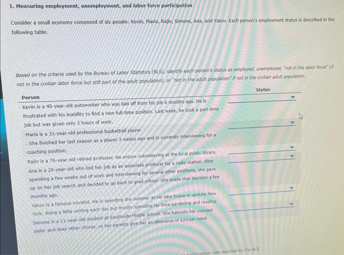 Solved 1. Measuring employment, unemployment, and labor | Chegg.com
