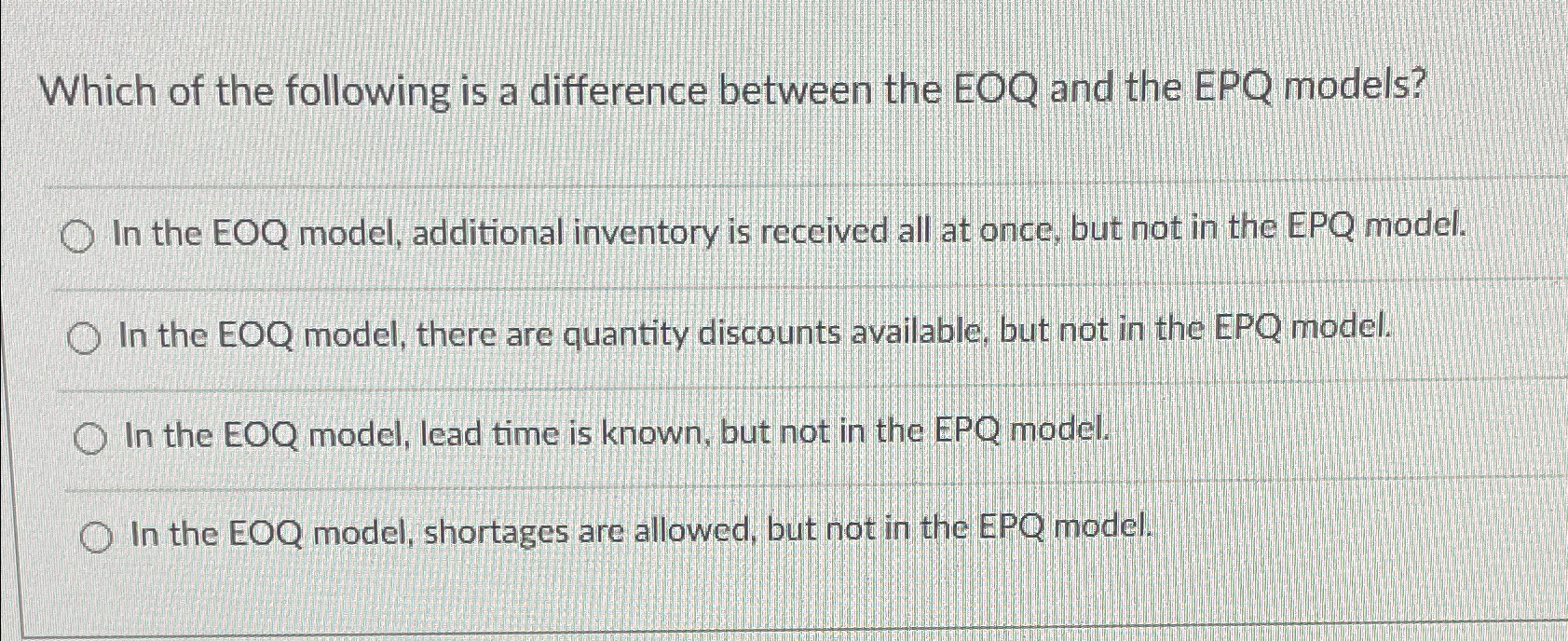 Solved Which of the following is a difference between the | Chegg.com