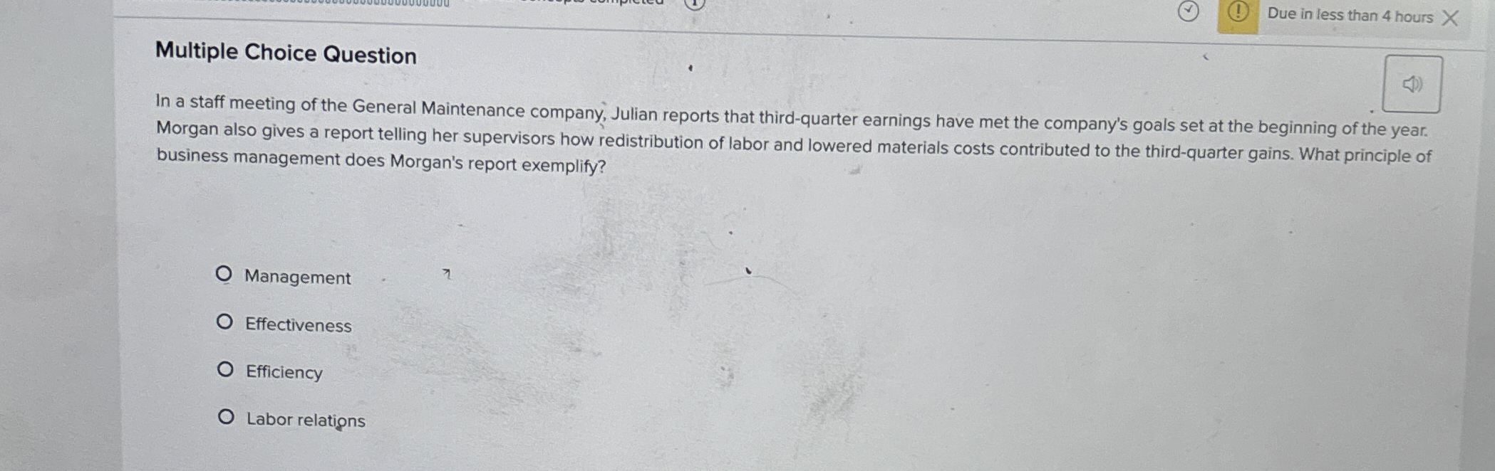 Solved Due in less than 4 ﻿hoursMultiple Choice QuestionIn a | Chegg.com