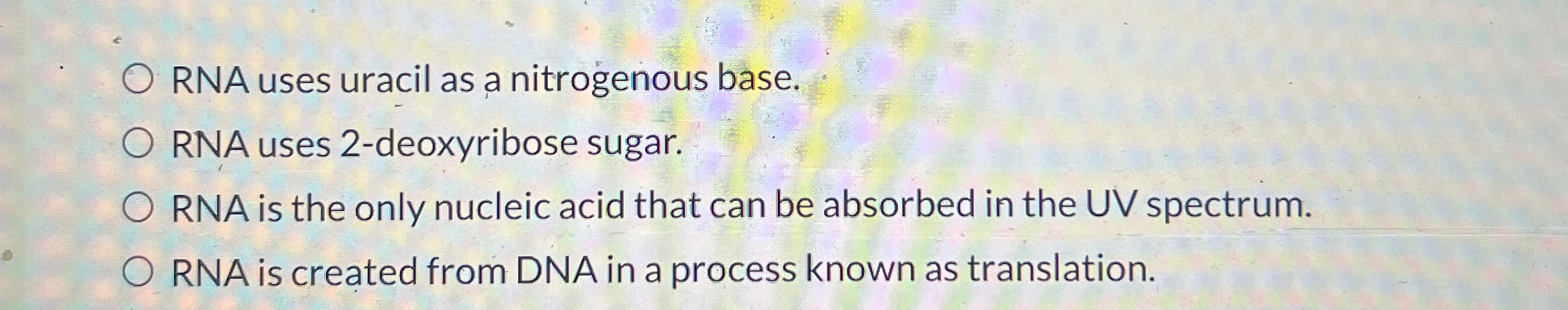 Solved RNA uses uracil as a nitrogenous base.RNA uses | Chegg.com