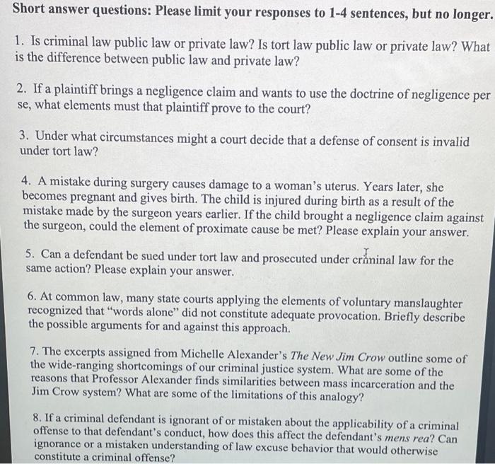 Short answer questions: Please limit your responses | Chegg.com