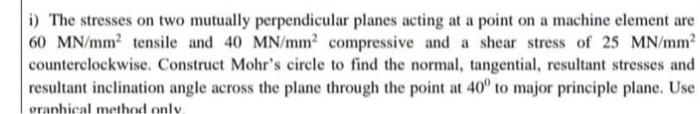 Solved i) The stresses on two mutually perpendicular planes | Chegg.com
