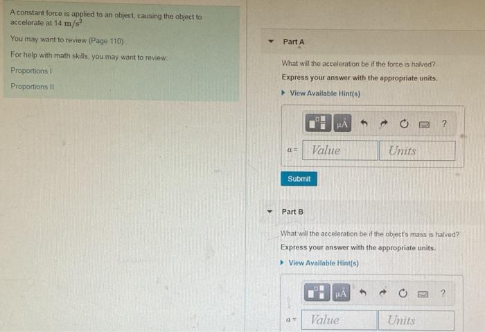 Solved Part A A constant force is applied to an object | Chegg.com