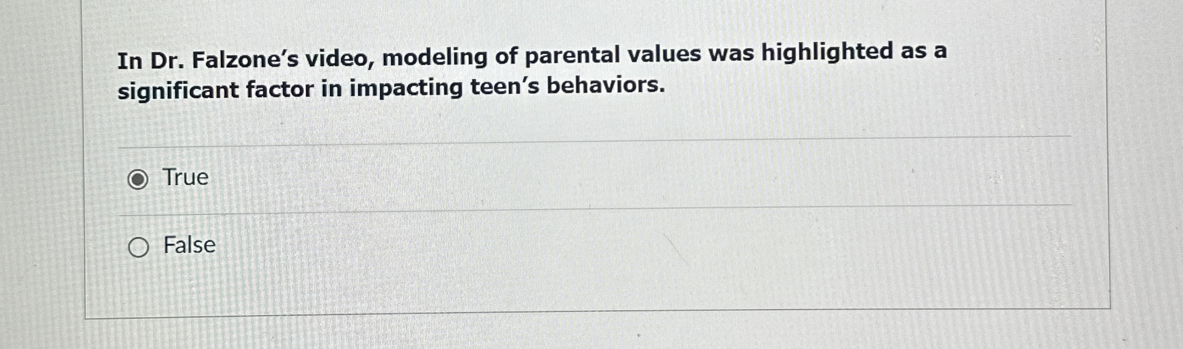 Solved In Dr. ﻿Falzone's video, modeling of parental values | Chegg.com