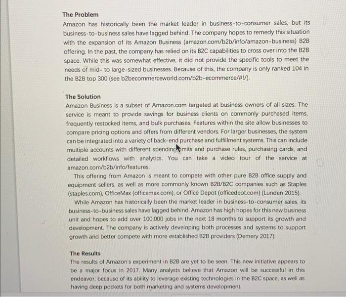 Solved The Problem Amazon has historically been the market | Chegg.com