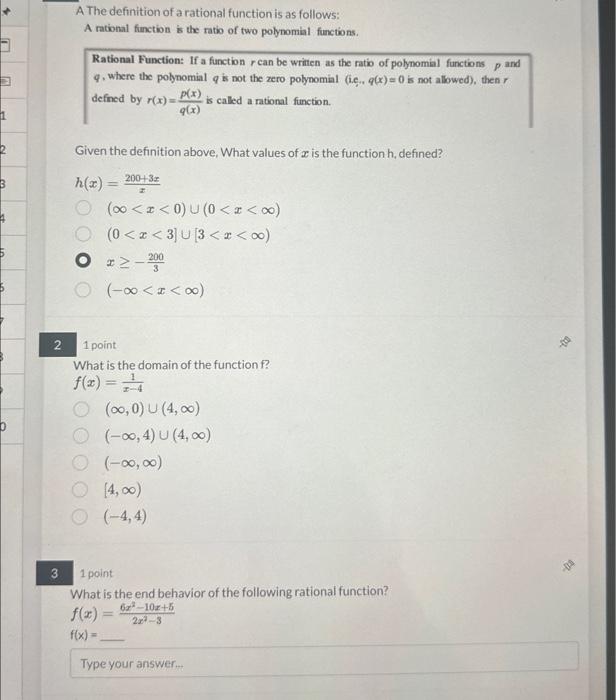 Solved A The definition of a rational function is as | Chegg.com