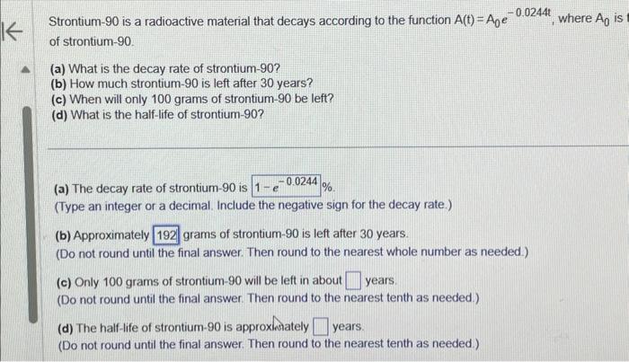 Solved ← Strontium-90 is a radioactive material that decays | Chegg.com