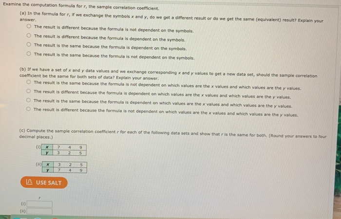 Solved Examine the computation formula for r, the sample | Chegg.com