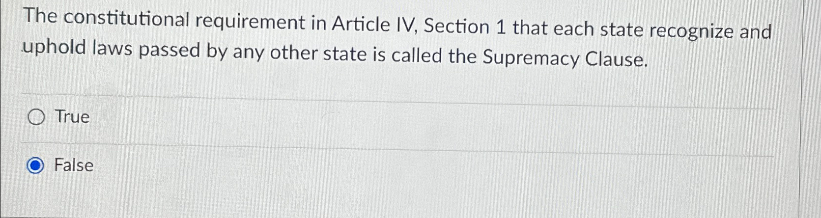 Solved The constitutional requirement in Article IV, | Chegg.com