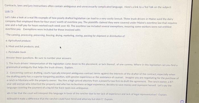 Contracts, laws and jury instructions often contain | Chegg.com