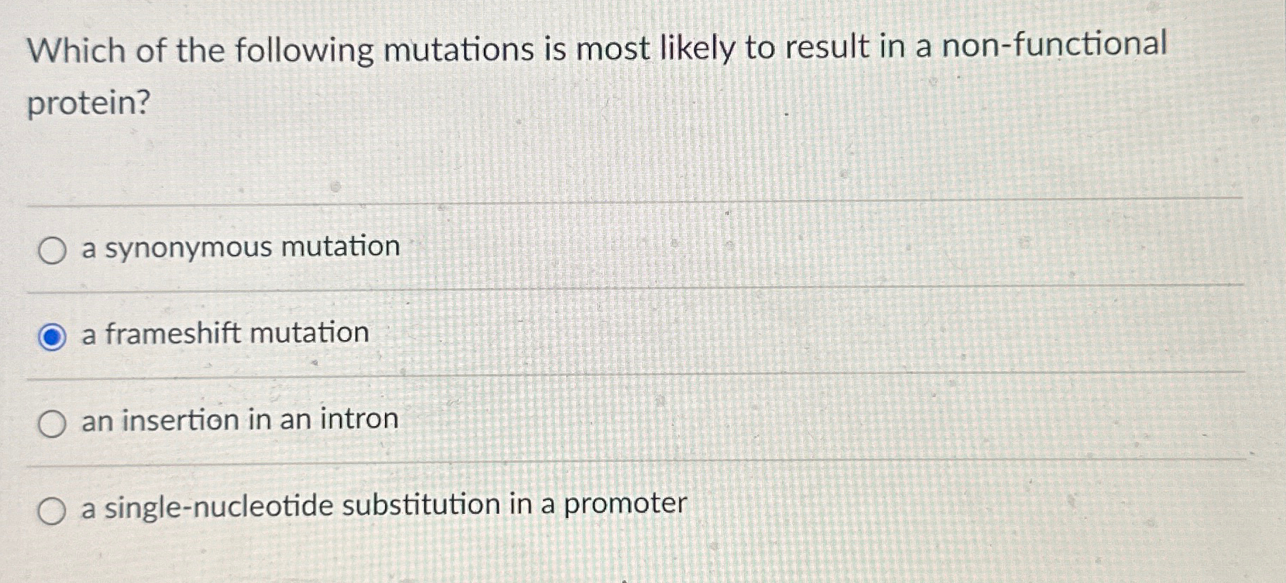 Solved Which of the following mutations is most likely to | Chegg.com