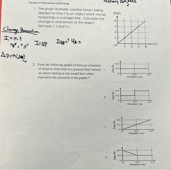 Solved 1. The graph illustrates variable force F being | Chegg.com