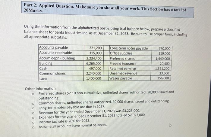Solved Part 2: Applied Question. Make sure you show all your | Chegg.com
