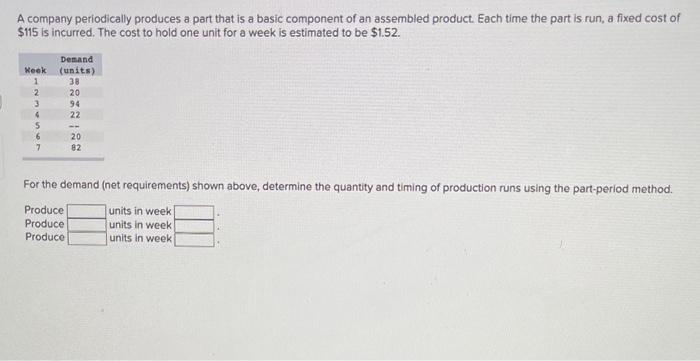 Solved A company periodically produces a part that is a | Chegg.com