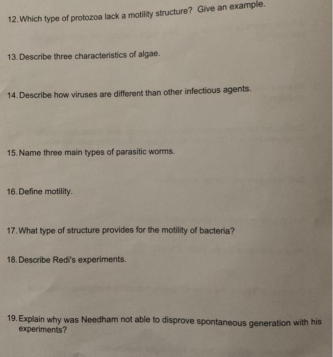 Solved 12. Which type of protozoa lack a motility structure? | Chegg.com