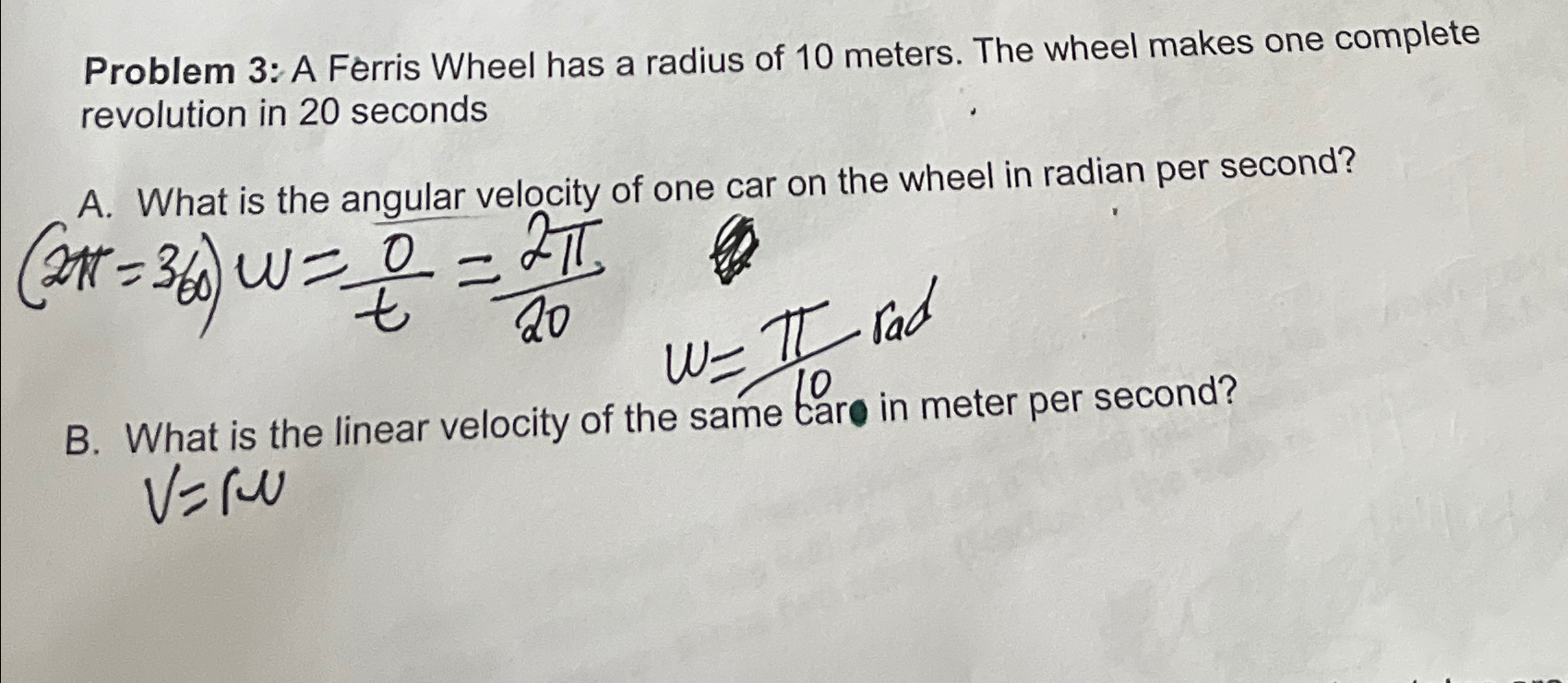 Solved Problem 3: A Ferris Wheel has a radius of 10 ﻿meters. | Chegg.com