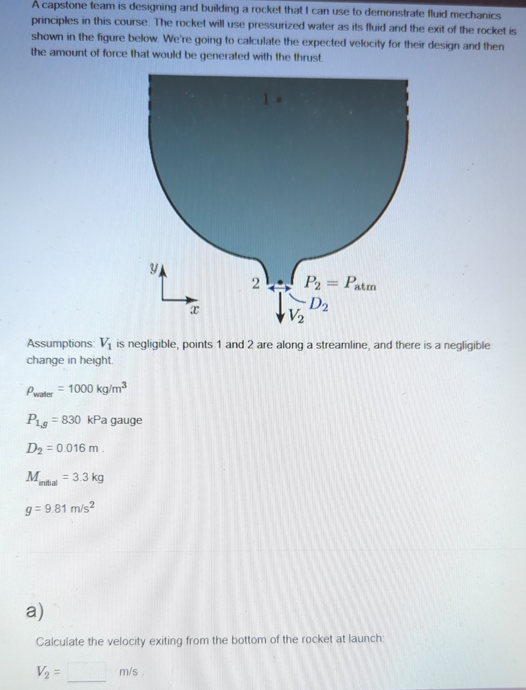 Solved A capstone feam is designing and building a rocket | Chegg.com