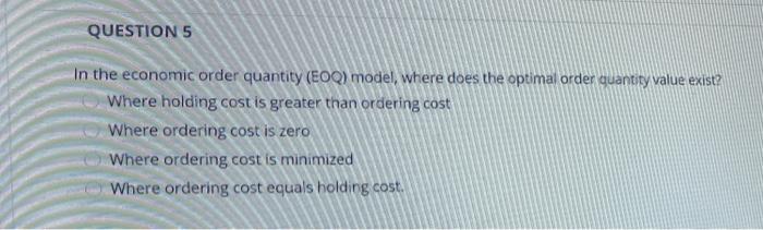 Solved QUESTIONS In the economic order quantity (EOC) model, | Chegg.com
