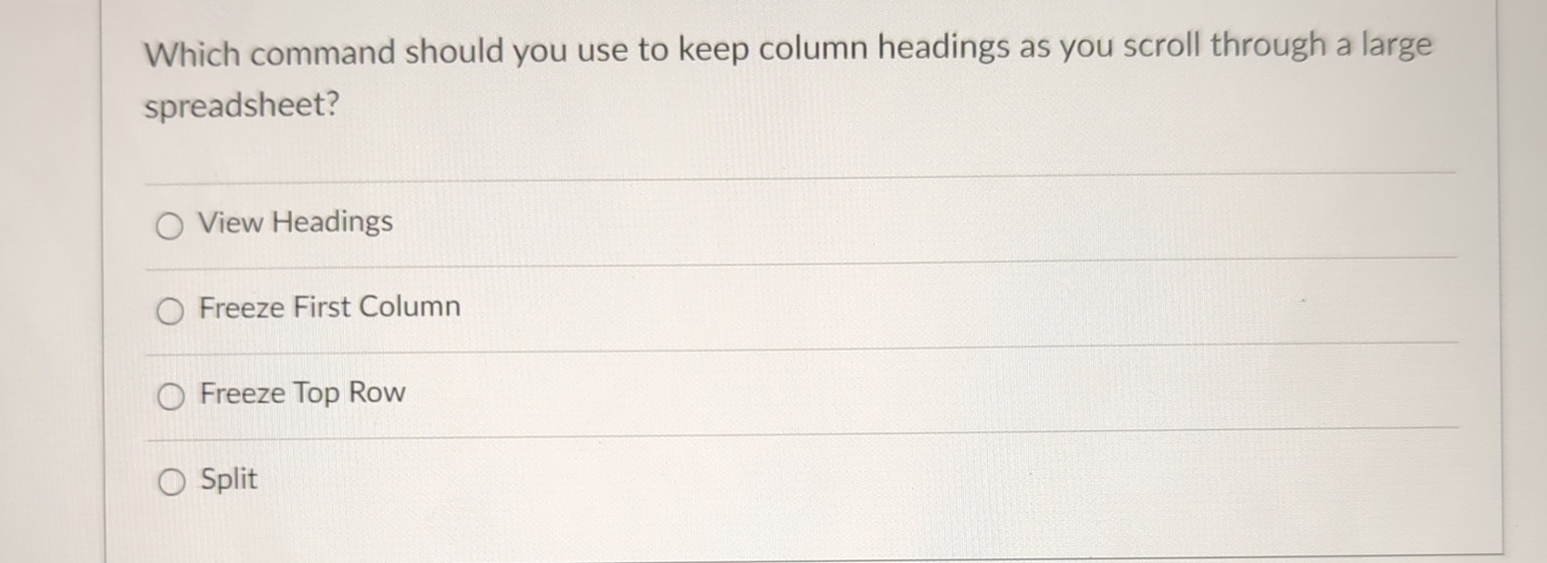 Solved Which command should you use to keep column headings | Chegg.com