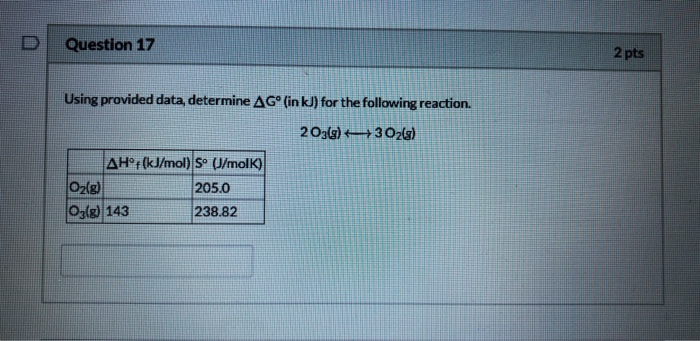 Solved Question 17 2 pts Using provided data, determine AGº | Chegg.com
