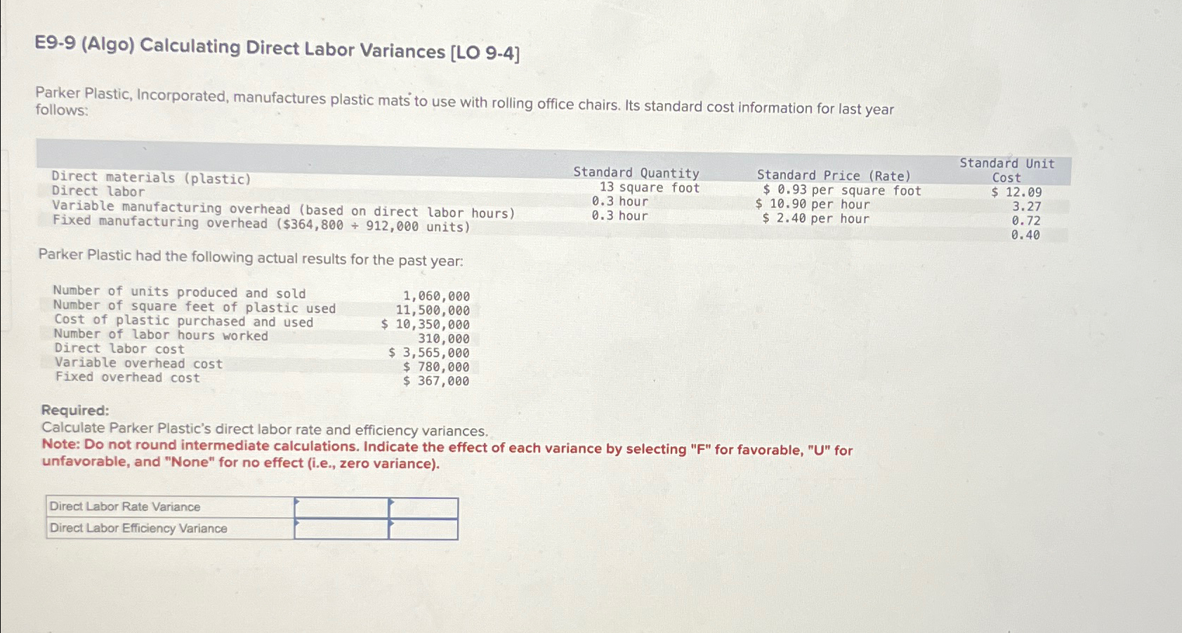 Solved E9-9 (Algo) ﻿Calculating Direct Labor Variances [LO | Chegg.com