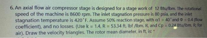 Solved then find 1-the stator exit stagnation pressure in | Chegg.com