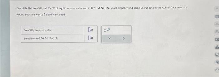 Solved Calculate the solubility at 25∘C of AgBr in pure | Chegg.com