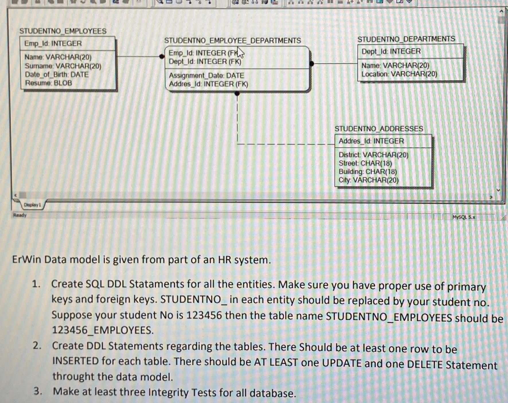 Solved STUDENTNO EMPLOYEESErWin Data model is given from | Chegg.com