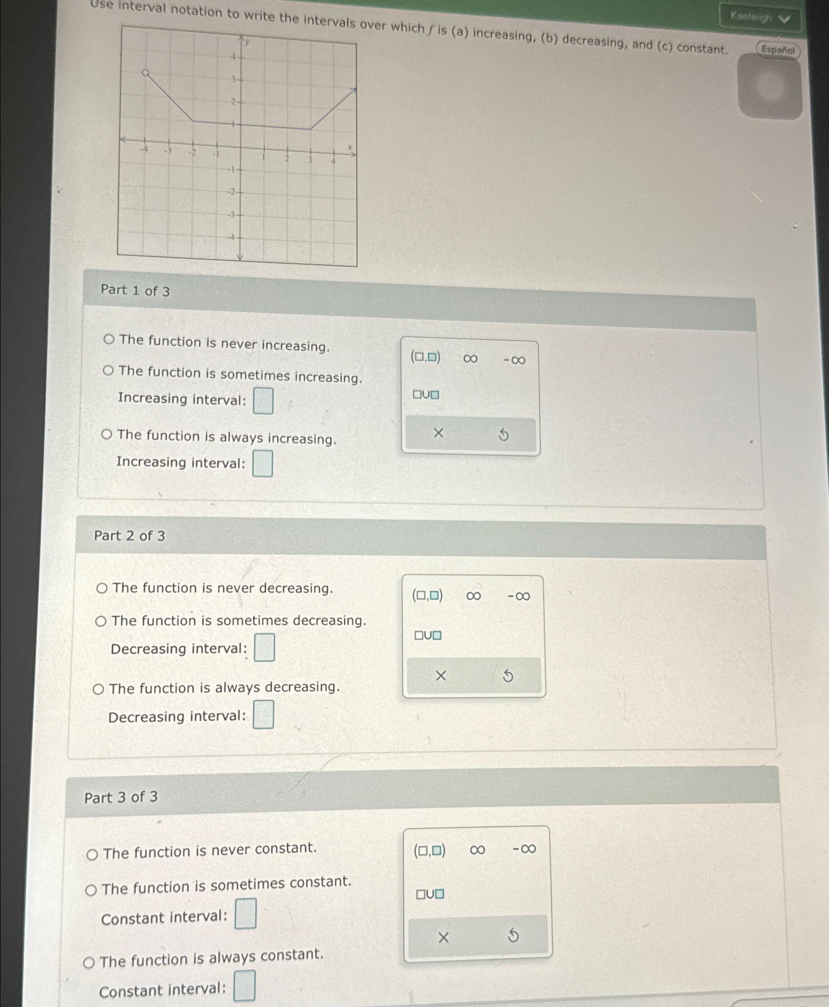 Solved Use interval notation to write the intervals nyer | Chegg.com