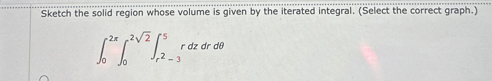 Solved Sketch the solid region whose volume is given by the | Chegg.com