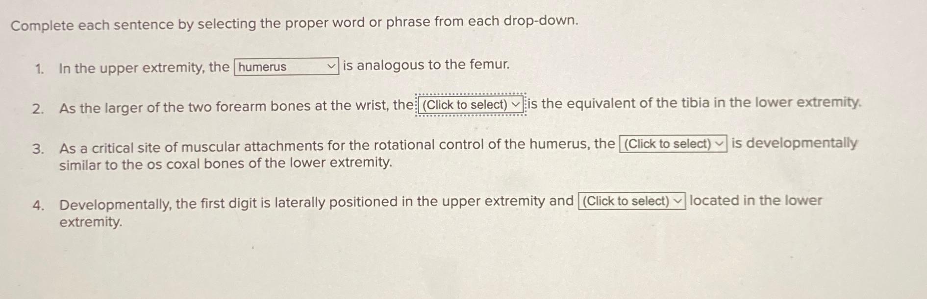 Solved Complete each sentence by selecting the proper word | Chegg.com