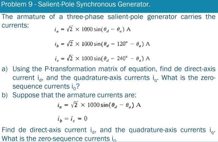 Solved The armature of a three-phase salient-pole generator | Chegg.com
