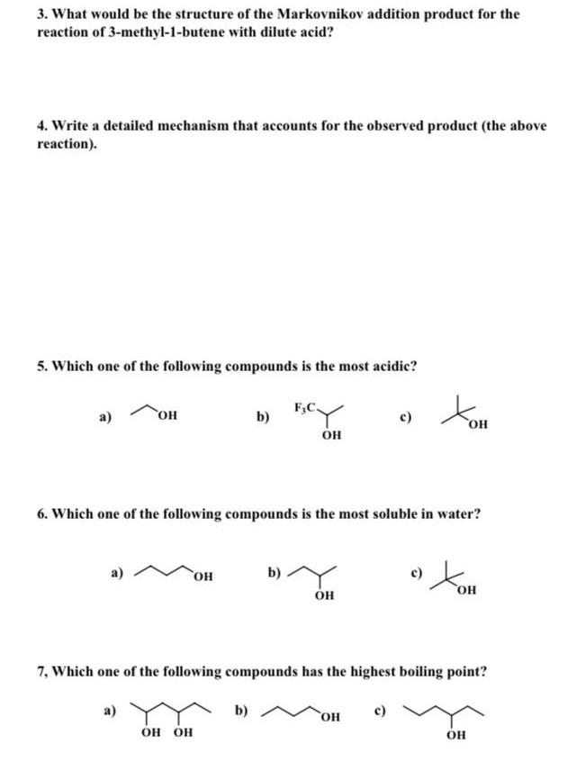 Solved 3. What would be the structure of the Markovnikov | Chegg.com