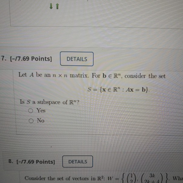 Solved 7. [-17.69 Points] DETAILS Let A be an n x n matrix. | Chegg.com