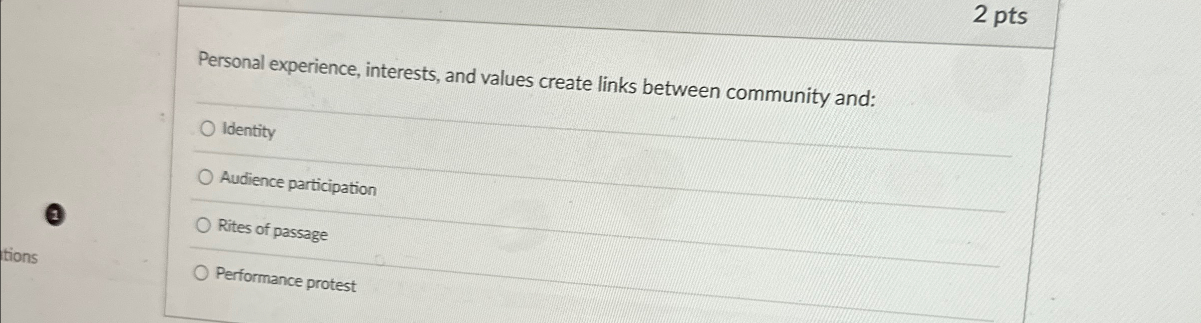 Solved 2 ﻿ptsPersonal experience, interests, and values | Chegg.com